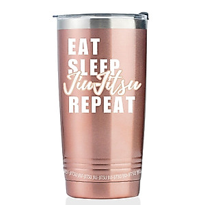 Onebttl Jiu jitsu Gifts for Women, Travel Mug for Jiu-Jitsu Lovers, Daughters, Instructors - Eat Sleep Jiu-Jitsu Repeat, Stainless Steel 20Oz Tumbler, Rose Gold