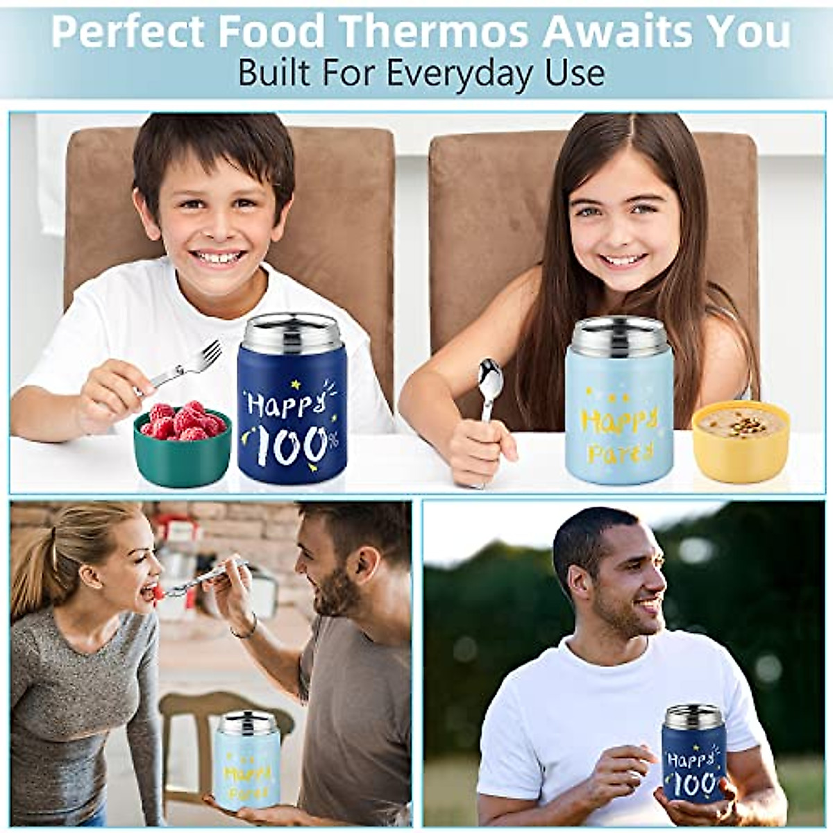 Thermos For Hot Food - 27 Oz Insulated Food Jar With Foldable Spoon & Fork, Leak Proof Food Thermos For Kids Adults, Double Walled Soup Thermos With Portable Food Bowl For School Office Outdoors (Dark Blue)