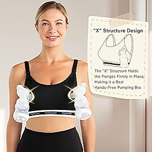 Momcozy Seamless Pumping Bra Hands Free, Comfort and Great Support Nursing and Pumping Bra, Fit for Spectra, Lansinoh, Philips Avent and More, Large Black