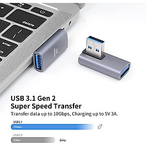 90 Degree USB Adapter (2-Pack) Left Angle USB 3.1 Male to Female Extender USB A-A Direction Converter for PC, Laptop, USB A Charger, Power Bank and More (Both Left Angle)