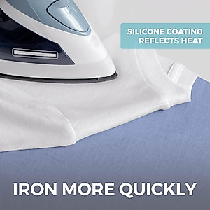 HOME GENIE Ironing Board Cover, Silicone Coating, Full Size Scorch Resistant Padding, Elastic Edge Heavy Duty Iron Pad Covers Standard Boards, Hook and Loop Fastener Strap Extra Thick, Blue 15" x 54"