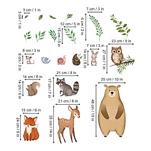 decalmile Woodland Animal Wall Decals Bundle with Fern Grass Border Wall Stickers Baby Nursery Kids Bedroom Wall Decor