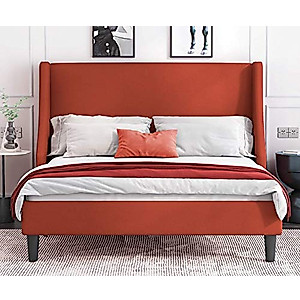 Allewie Queen Bed Frame, Platform Bed Frame Queen Size with Upholstered Headboard, Modern Deluxe Wingback, Wood Slat Support, Mattress Foundation, Burnt Orange
