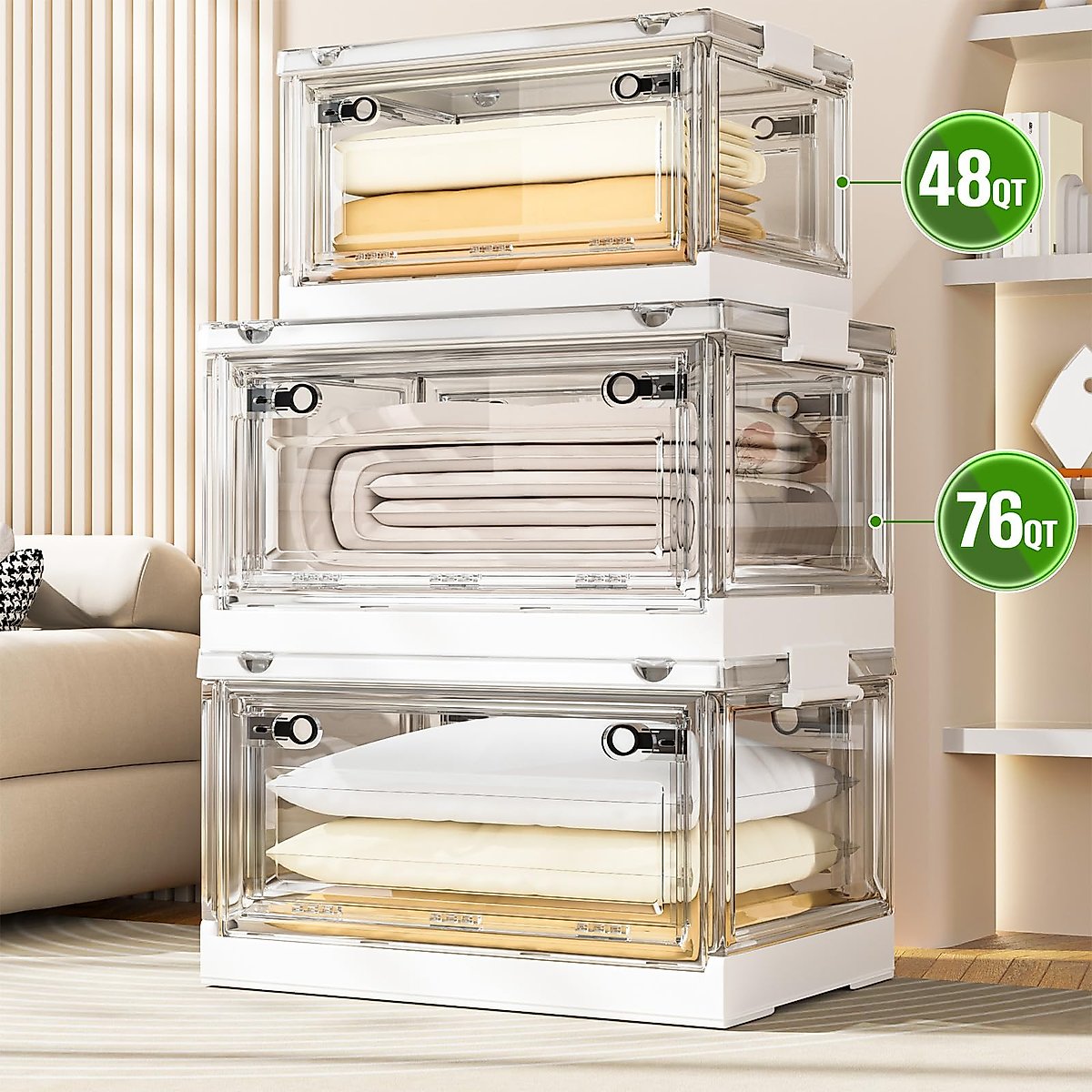 CTSNSLH 4 Tier Storage Bins with Lids, 192Quart Clear Stackable Storage Bins with Wheeled and Doors, Storage Boxes, Storage Containers, Closet Organizers and Storage