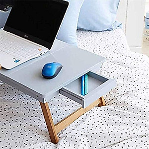 TREXD Solid Wood Computer Desk, Student Dormitory Laptop Computer Desk Bed Folding Lazy Reading Rack (Color : Blue)