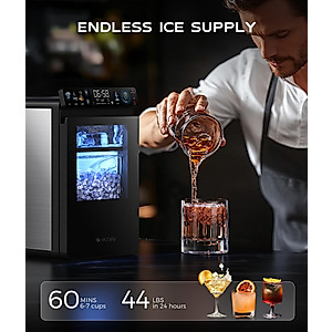ecozy Smart Nugget Ice Maker Countertop, First Full-Color Smart Panel Ice Machine with APP Control, Double-Layer Insulation, 44 lbs/24H Soft Pellet Chewable Ice, Pull-Out Water Tank, Self-Cleaning