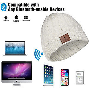 ZRUHIG Bluetooth Beanie,Stereo Knit Music Hat with Bluetooth V5.0 Wireless Hats Headphone Upgraded Unisex Knit Bluetooth Beanie Suitable for Outdoor Sports,Gift White