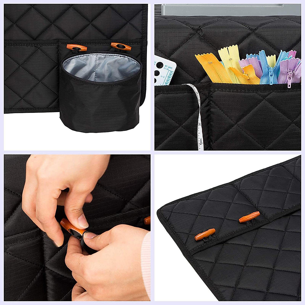 Garende Sewing Machine Mat with Storage Pockets Water-Resistant Sewing Machine Tools Organizer for Table Sewing Machine Pad (Black)