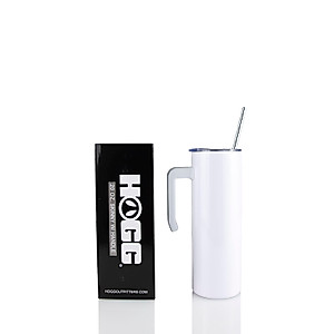 Hogg 20oz Sublimatable Skinny Tumbler with Removable Handle Case (24 Pack), Lid, and Stainless Steel Straw, DIY, Customizable, Double Wall Insulated Tumblers