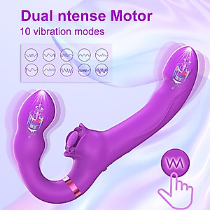 Female G-spot Vibrator, Strapless Dildo Vibrator, Triple Motorized Strap-on 25 Vibration Patterns and Remote Control, Adult Anal Sex Toys for Lesbian Couples (Purple)