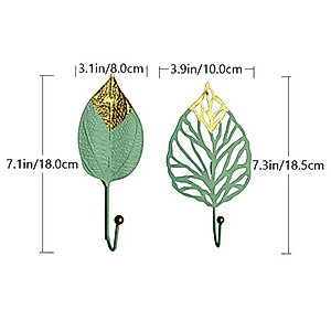 Cabilock Towel Hanger 2pcs Decorative Wall Mounted Hooks Leaf Shape Iron Hanging Hook Coat Hook for Living Room Bathroom Bedroom (Green) Metal Clothes Rack Heavy Duty