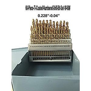 LLDSIMEX 60 Piece 1#-60# Titanium Nitride Coated Numbered Drill Bit Set High Speed Steel (0.228" - 0.040")