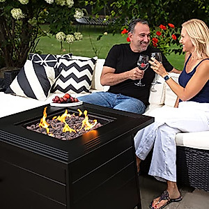 Endless Summer, The Anderson, 28" Square Steel Mantel Outdoor Propane Fire Pit, Includes Lava Rock and Table Insert