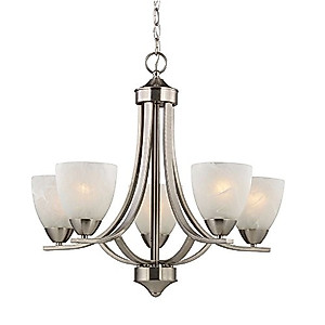 Design Classics Lighting Satin Nickel Modern Hanging Chandelier Light Fixture with Alabaster Glass Shades