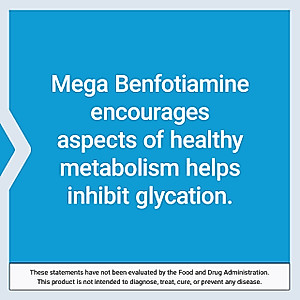 Life Extension Mega Benfotiamine, 250 mg, a fat-soluble form of thiamine, healthy metabolism, ultra-bioavailable vitamin B1, high potency, gluten-free, non-GMO, vegetarian, 120 capsules