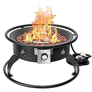 ONLYFIRE Outdoor Propane Fire Pit 22”, Portable Fire Bowl with 12Ft Hose & Lava Rocks, 55000BTU Portable Fireplace with Metal Ring for Transporting, Good for Patio & Backyard Bonfire Camping, Black