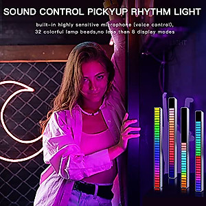 RGB Sound Activated Led Lights, 2PCS Music Sync Led Lights Wireless Rechargeable USB Car Rhythm Light 32 Bit Music Pickup Rhythm Light Music Level Indicator for Car Laptop, Gaming Accessories