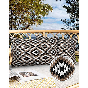Brown Black Outdoor Pillow Cover 12x20 Inch Cushion Sham Case, Waterproof Decorative Lumbar Throw Pillowcase for Outside Garden Patio Porch Couch Chair Tent Moroccan Southwestern Aztec Abstract Boho
