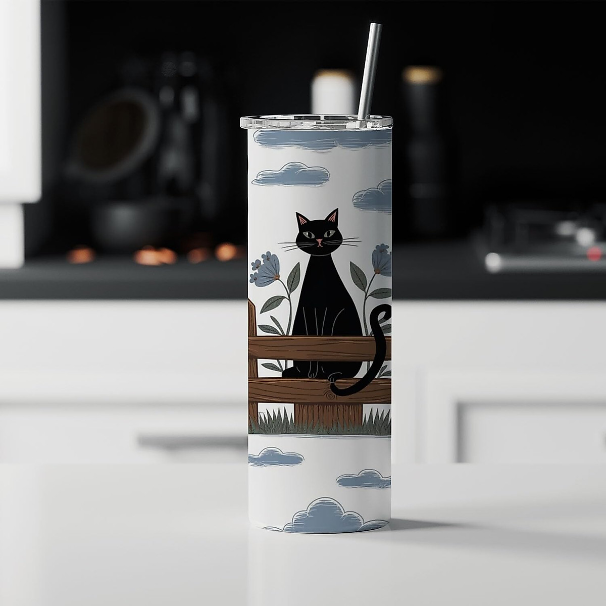 Medpol Cute black cat tumbler with lid and straw 20 oz insulated tumbler cups Cute black cat insulated travel coffee mugs for women cute sippy cups stainless insulated travel cups
