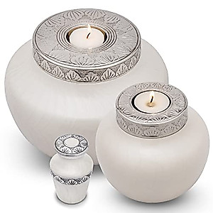 FOVERE – Small Decorative Urns for Human Ashes – White Ashes Keepsake Urn with Candle Holder – 100% Handmade Decorative Cremation Urns for Males and Females. Pet Urn for Dogs Ashes and Cats