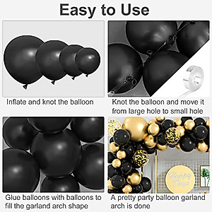 FEPITO Black Balloons Garland Kit 84 Pcs Matte Black Balloon Different Sizes Pack 18 12 10 5 Inch Black Party Balloons for Birthday Anniversary Bachelorette Graduation Black Party Decorations
