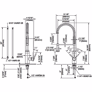 Miseno MNO281SS Miseno MK281A Professional Series Pre-Rinse Kitchen Faucet with Multi-Flow Spray Head - Includes Optional Deck Plate