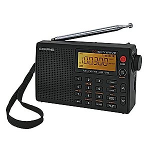 C Crane CC Skywave AM, FM, Shortwave, Weather and Airband Portable Travel Radio with Clock and Alarm