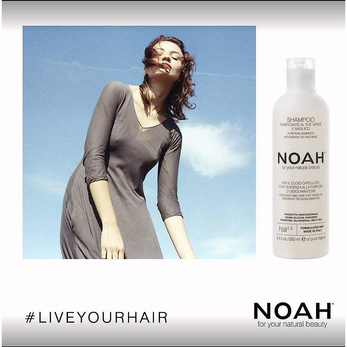 Noah Hair - 1.5 Purifying Shampoo with Green Tea and Basil - Organic Shampoo - With Green Tea Extract and Essential Oils– Natural Shampoo - Dandruff Shampoo - Hair Care for Natural Beauty - 8.5 fl.oz