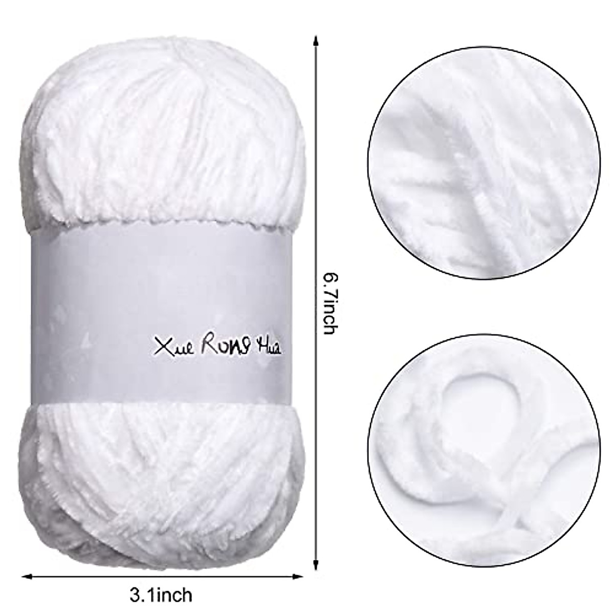 3 Rolls Velvet Yarn White Baby Velvet Yarn Craft Yarn for Knitting Yarn for Crochet Blanket Rug Clothes Knitting Project, 180 Meter and 100 Gram for Each (White)