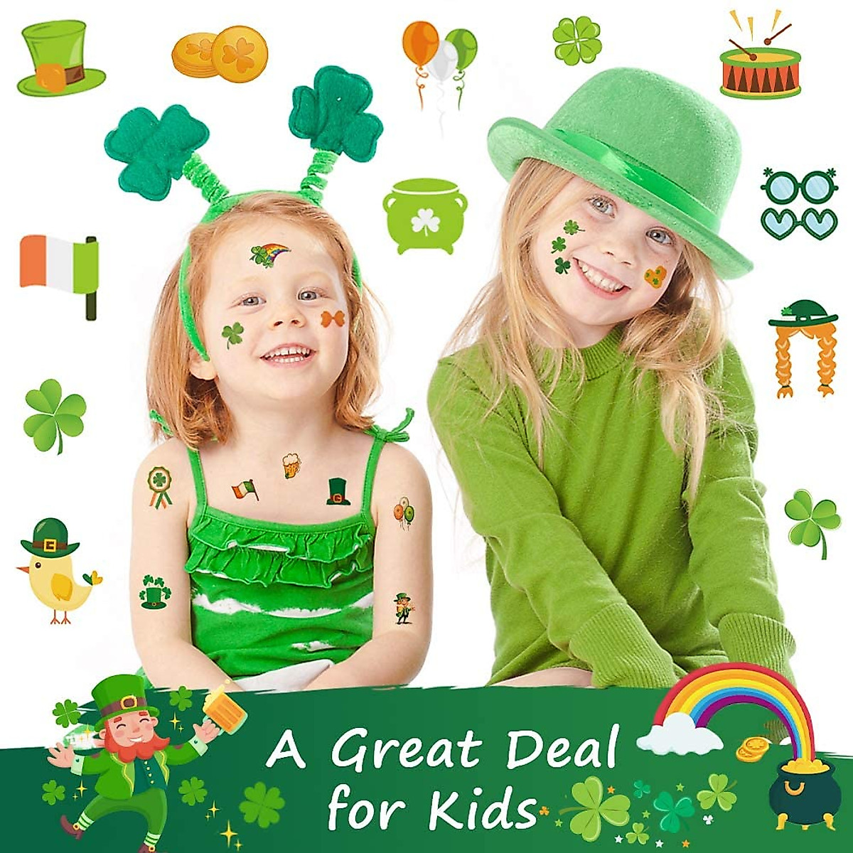 St Patricks Day Tattoos,16 Unique Sheets, 140 Pcs St Patricks Day Stickers, St. patrick's Day Temporary Tattoos Shamrock, Amazing Irish St Patricks Day Decorations Party Favors, A HIT for Your event!