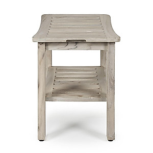 TeakCraft Gray Teak Shower Bench with Shelf 21 Inch for Bathroom, Spa - Fully Assembled, Shower Stool, Rustic Gray Finish, The Lavici