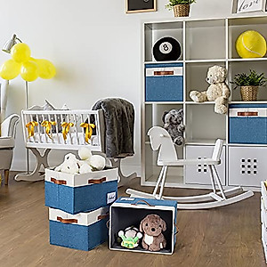 GhvyenntteS Storage Bins (6-Pack) Large Closet Storage Bins with Lid and 3 Handles, Sturdy Fabric Cube Storage Boxes with Label Window for Home Bedroom Office (Blue, 15" x 11" x 9.6")