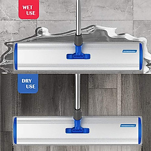 Wet Mop 24" Microfiber Mop Heavy Duty Floor Mop Aluminum Mop Adjustable Stainless Steel Handle 4 Wet and Dry Clothes Floor Cleaning System