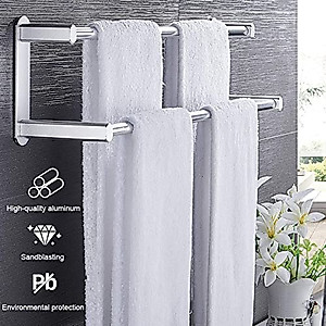 XHALERY Simple Shelf, Double Tea Towel Holder for Hanging Over The Kitchen Cupboard Door - 41Cm/16.14Inch Towel Rack - No Drilling Necessary - Also Suitable As a Bath Towel Rail/Silver/51C