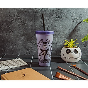 Toynk Disney The Nightmare Before Christmas Jack Skellington Color-Changing Plastic Travel Tumbler | Includes Reusable Straw, Leak-Resistant Lid, Fake Ice Cubes | Holds 24 Ounces