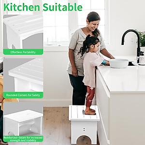 Wooden Step Stool for Adults, 9" Portable Wood Step Stool for Kids, Heavy Duty Bedside One Step Stool with 550 Lbs Load Capacity, Non-Slip White Foot Step Stool for Kitchen Bathroom Bedroom