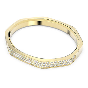 SWAROVSKI Dextera Bangle Bracelet, Size M, Octagon Shape with White Crystal Pavé on Gold-Tone Finished Band, Part of the Dextera Collection
