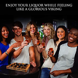 Viking Culture Horn Shot Glasses - Authentic Medieval and Nordic-Inspired Drinkware with Wooden Serving and Storage Tray - Handmade Drinking Set - Perfect for Parties, Collection and Gift