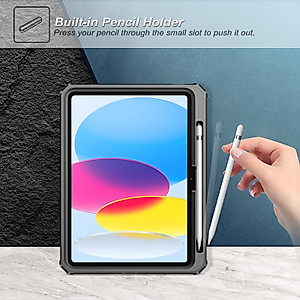 Fintie Case for iPad 10th Generation 10.9 Inch 2022 - [Tuatara Magic Ring] 360 Degree Rotating Grip Stand Shockproof Rugged Cover with Screen Protector and Pencil Holder, Black