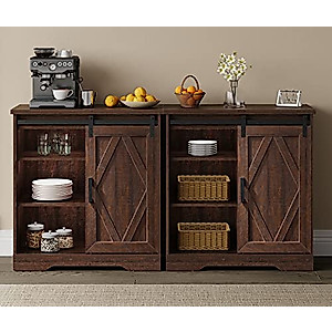 WAMPAT Buffets & Sideboards Buffet Table 2 in 1 Bar Cabinet with 2 Doors for Dining Room，Brown