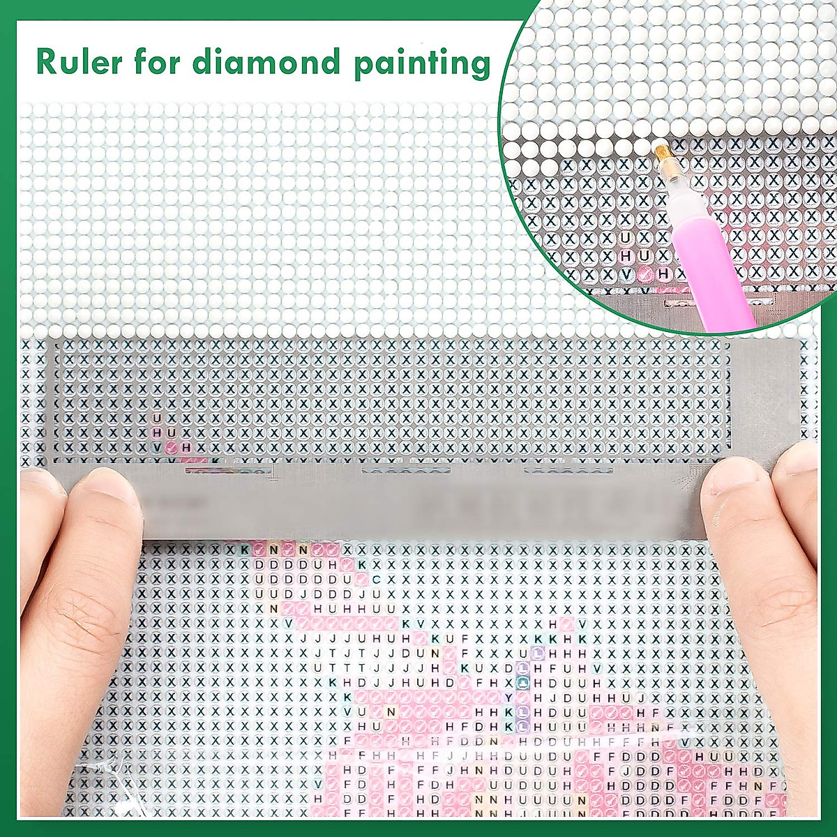 Whaline Diamond Painting Ruler Mesh Ruler Grid Diamond Drawing Tool Stainless Steel Ruler Diamond Painting Accessories with 520 Blank Grids for Diamond Painting Round Full Drill & Partial Drill