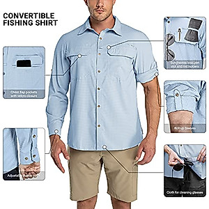 Outdoor Ventures Men's UPF 50+ UV Sun Protection Shirt, Long Sleeve Hiking Fishing Shirt Cooling Quick Dry for Safari Travel Light Blue