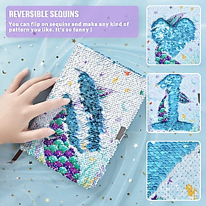 WERNNSAI Mermaid Diary for Girls with Lock - Kids Journals Set Sequins Unique Mermaid Gift for Girls ages 6-8, Travel School Office Notebook Notepad A5 Diary with Ballpoint Pen Bracelet Key-chain