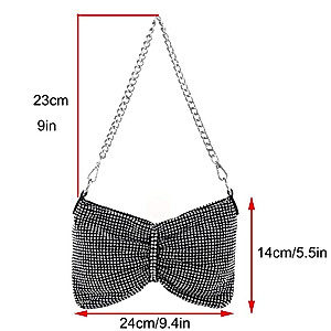 Ayliss Women Rhinestone Handbag Clutch Crystal Mini Bowknot Evening Purse Bag Top Handle Shoulder Party Bag Pouch Chain (Black #1)