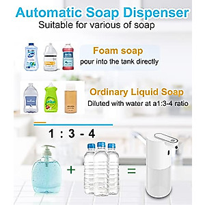 Josnown Automatic Foaming Soap Dispenser - 4 Gear Foaming Adjustable, USB Rechargeable, IPX5, Wall Mounted Sticker Available - 13.5oz/400ML Touchless Hand & Dish Soap Dispenser for Bathroom Kitchen