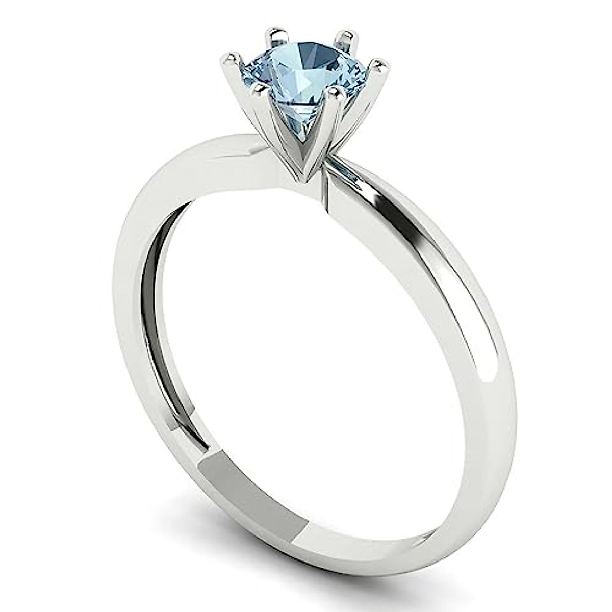 Clara Pucci 0.50 ct Round Cut Solitaire Natural Sky Blue Topaz gemstone Bridal Designer Anniversary Engagement Ring in 14k White Gold