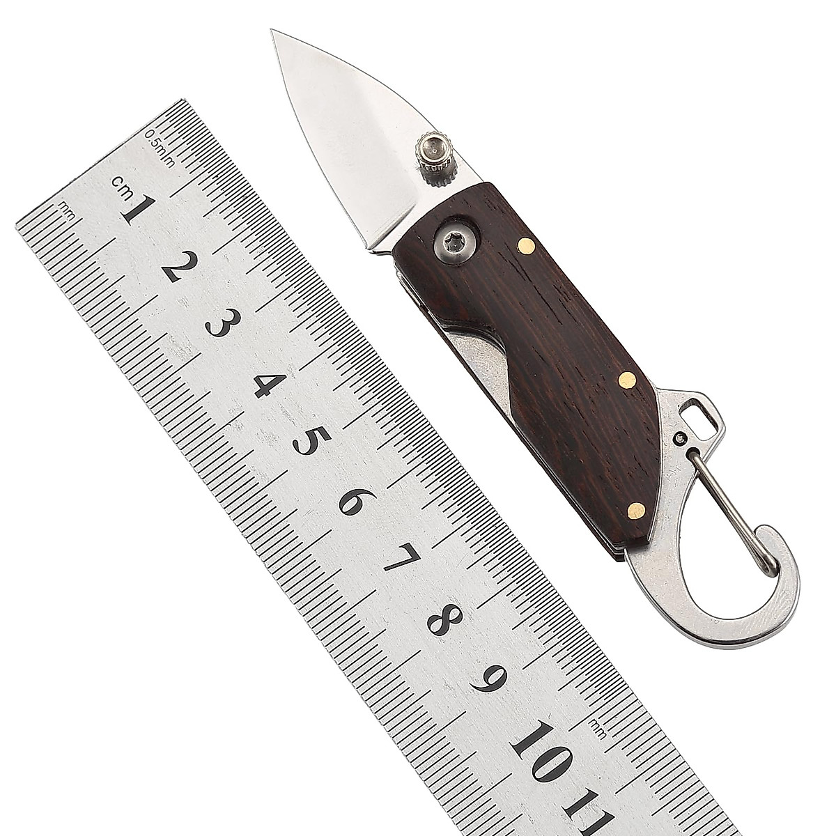 DOSMAMZ Pocket Knife, 1.4" Stainless Steel Double-sided Beveled Grinding Blade, Assisted One-Handed Thumb Stud Opening, Rosewood Handle Folding Knife, Liner Lock EDC Keychain Knife