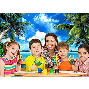 Summer Beach Theme Photo Hawaiian Ocean Blue Sky Seaside Tropical Palm Trees Luau Birthday Party Decor Banner 82x60in