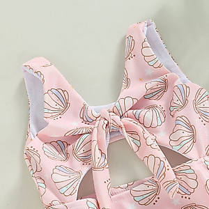 Toddler Baby Girls One Piece Swimsuit Sleeveless Floral Shell Print Swimwear Hollow Bathing Suit Baby Bikini Tankini (Pink Shell, 6-9 Months)