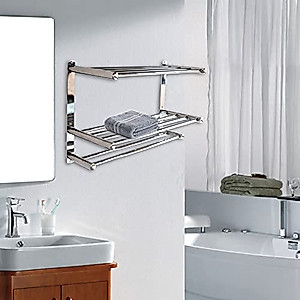 LOYALHEARTDY 24-Inch 3 Tier Bath Towel Bar Multilayer Rack Stainless Steel Towel Rack Wall-Mounted Shelf Wall-Mounted Bath Holder Bathroom Shelf With Towel Bars